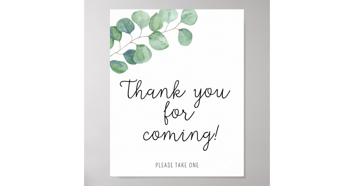Greenery Eucalyptus - Thank you for coming Poster | Zazzle