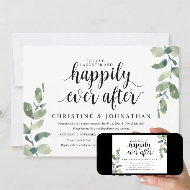 Greenery Eucalyptus, Wedding Elopement Party Invitation | Zazzle