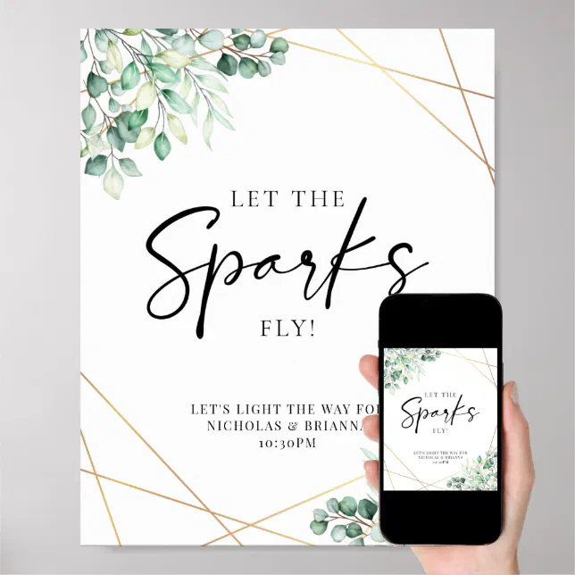 Greenery Eucalyptus Wedding Sparkler Send Off Poster | Zazzle