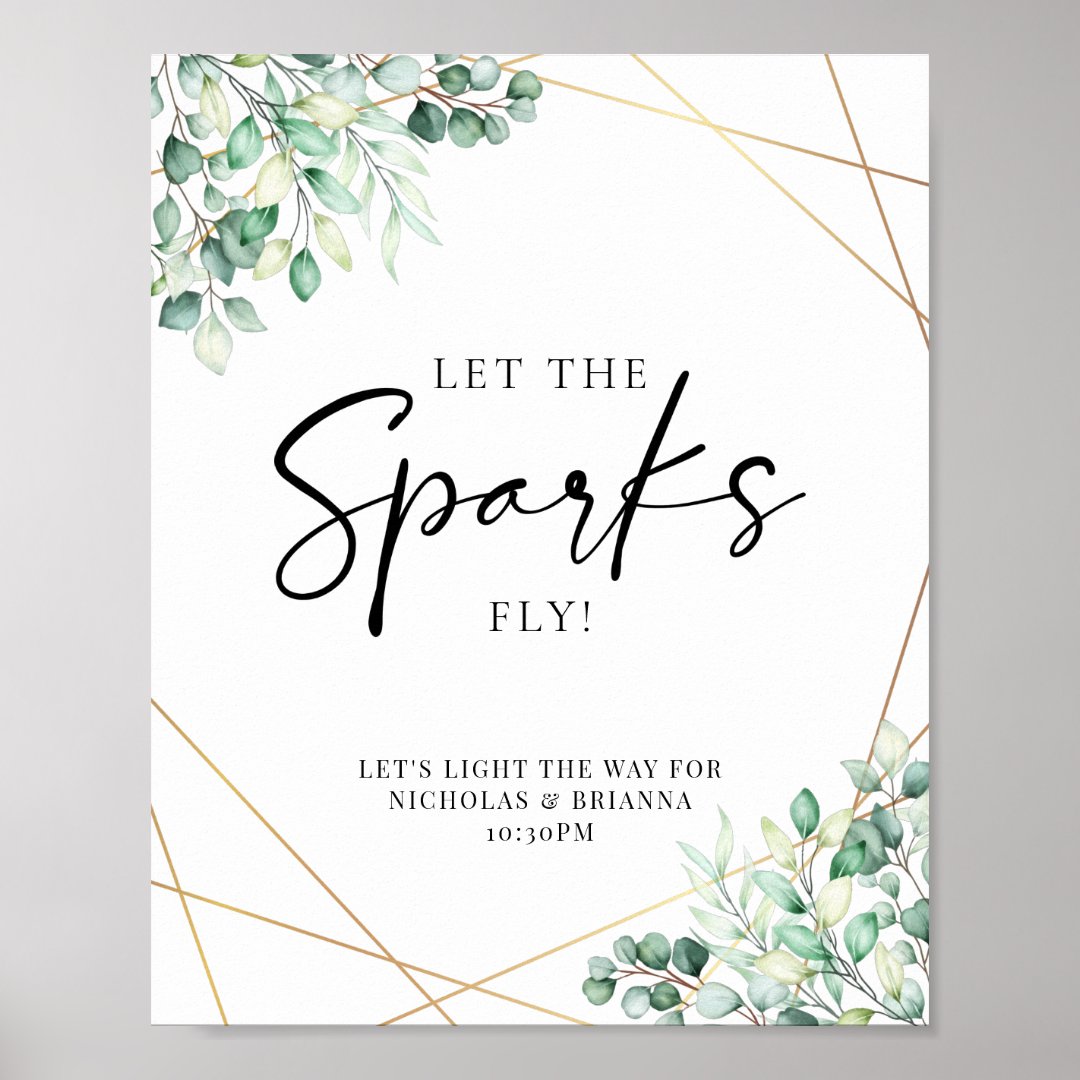 Greenery Eucalyptus Wedding Sparkler Send Off Poster | Zazzle