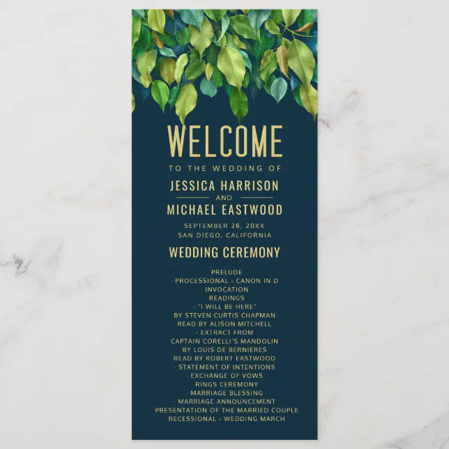 Greenery Fall Green Gold Leaves Foliage Wedding Program | Zazzle