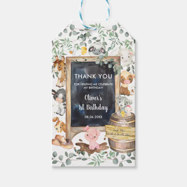 Greenery Farm Animals Birthday Baby Shower Favor Gift Tags | Zazzle