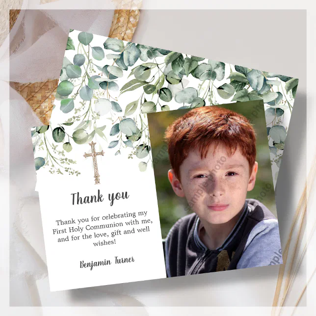 Greenery First Holy Communion Thank You Card | Zazzle
