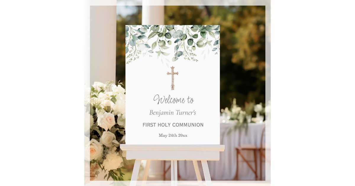 Greenery | First Holy Communion Welcome Foam Board | Zazzle