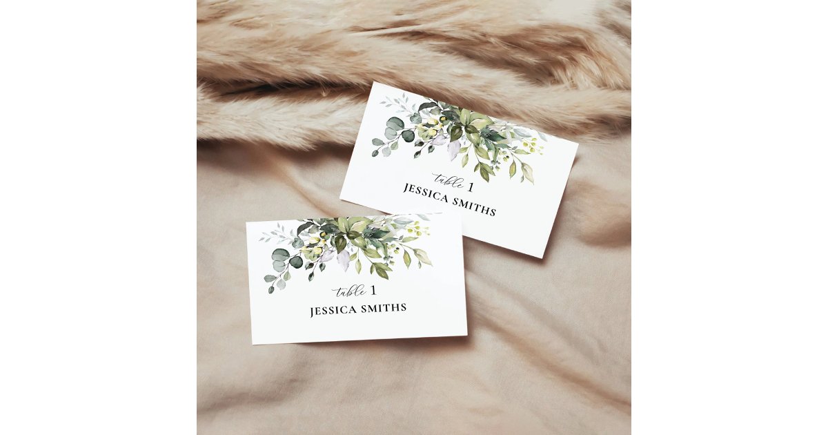Greenery Flat Place Card | Zazzle