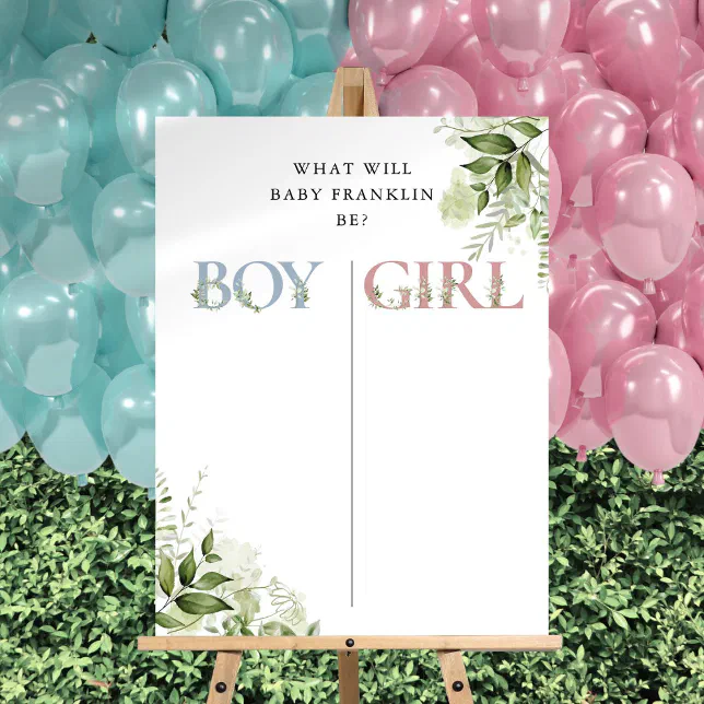 Greenery Floral Baby Gender Reveal Voting Sign | Zazzle