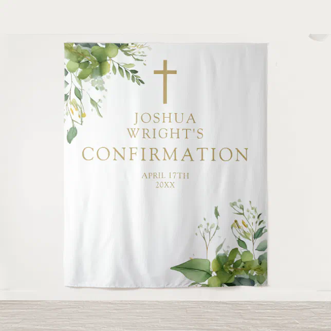 Greenery Floral Confirmation Photo Backdrop | Zazzle