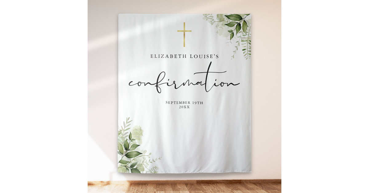 Greenery Floral Confirmation Photo Backdrop | Zazzle