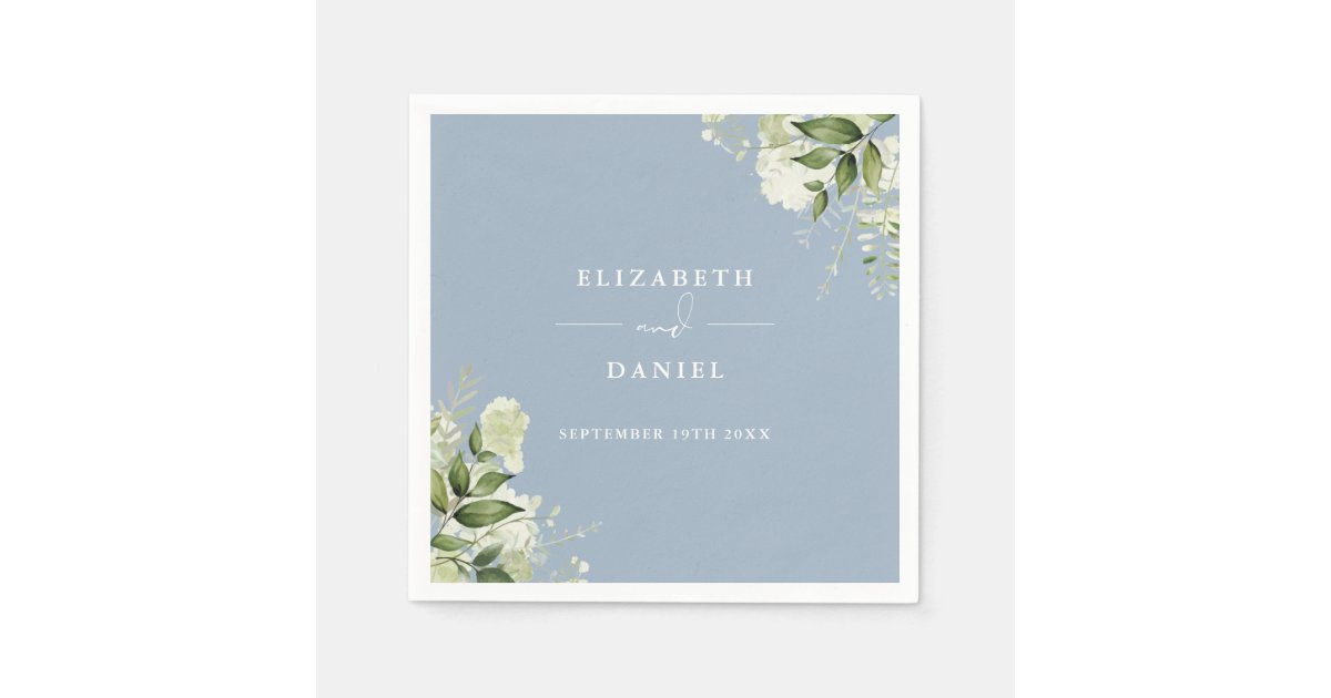Greenery Floral Elegant Dusty Blue Wedding Napkins | Zazzle Greenery Floral Elegant Dusty Blue Wedding Napkins | Zazzle