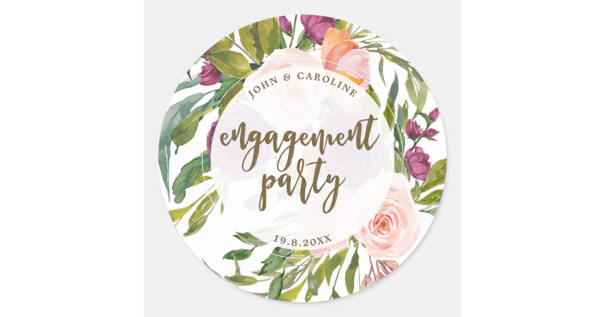 greenery floral engagement party favors sticker | Zazzle