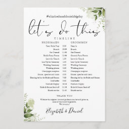Greenery Floral Foliage Wedding Schedule Timeline Program | Zazzle