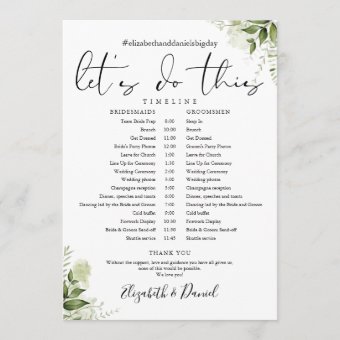 Greenery Floral Foliage Wedding Schedule Timeline Program | Zazzle