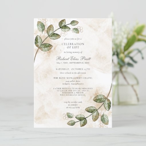 Greenery Floral Gold Nature Celebration of Life Invitation | Zazzle