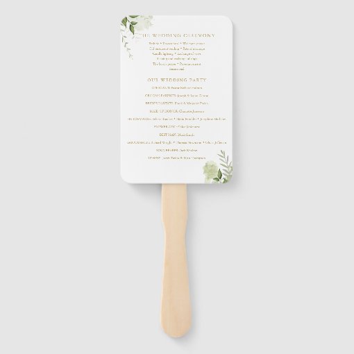 Greenery Floral Gold Wedding Program Hand Fan | Zazzle