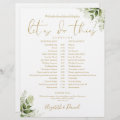 Greenery Floral Gold Wedding Schedule Timeline | Zazzle