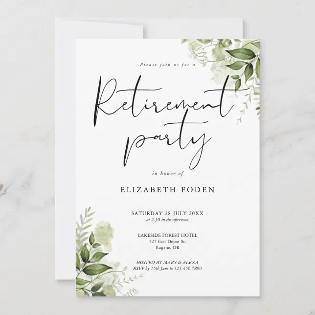 Greenery Floral Photo Script Retirement Party Invitation | Zazzle