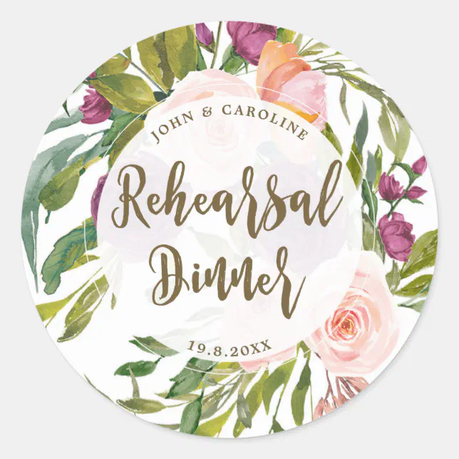 greenery floral rehearsal dinner sticker | Zazzle