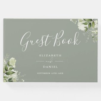Greenery Floral Sage Green Wedding Guest Book | Zazzle