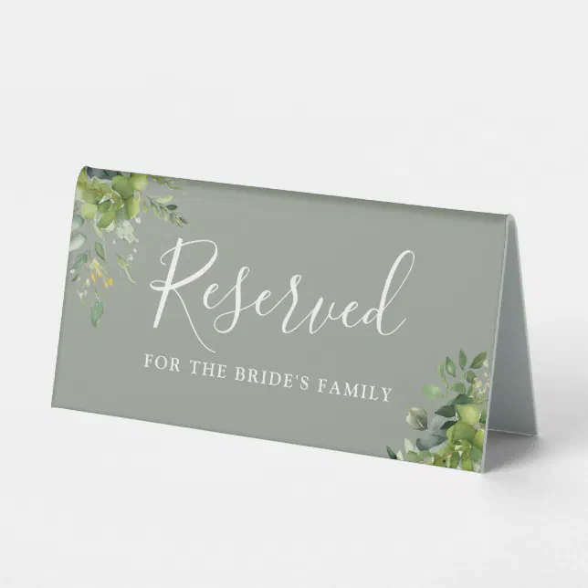 Greenery Floral Sage Green Wedding Reserved Table Tent Sign | Zazzle