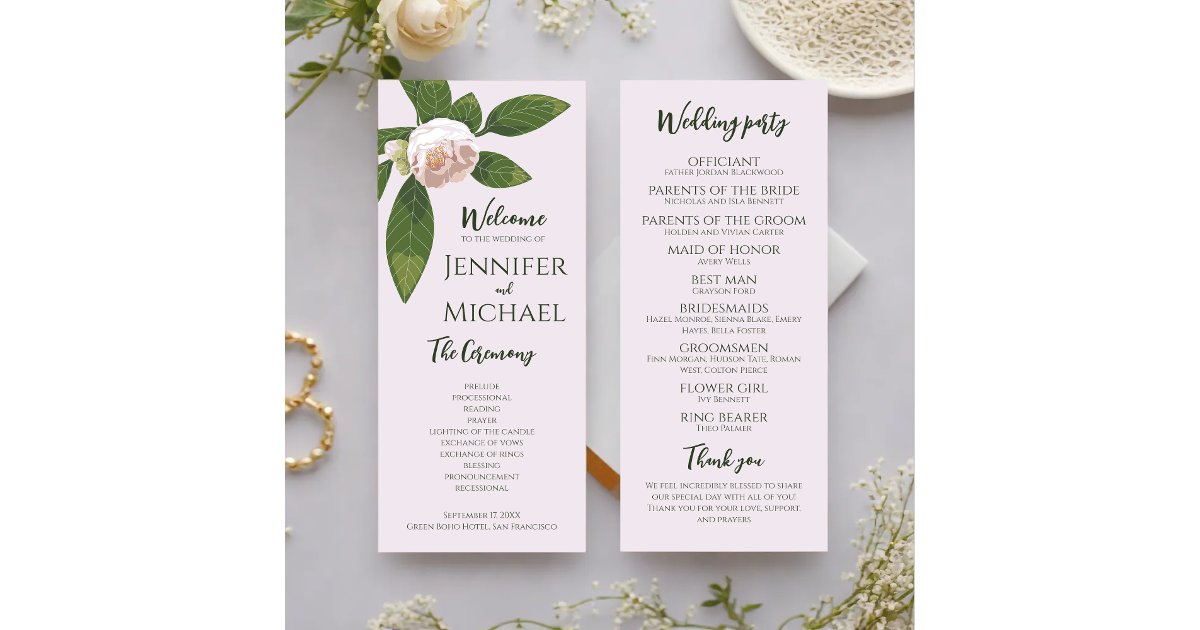 Greenery Floral Simple Elegant Wedding Program | Zazzle