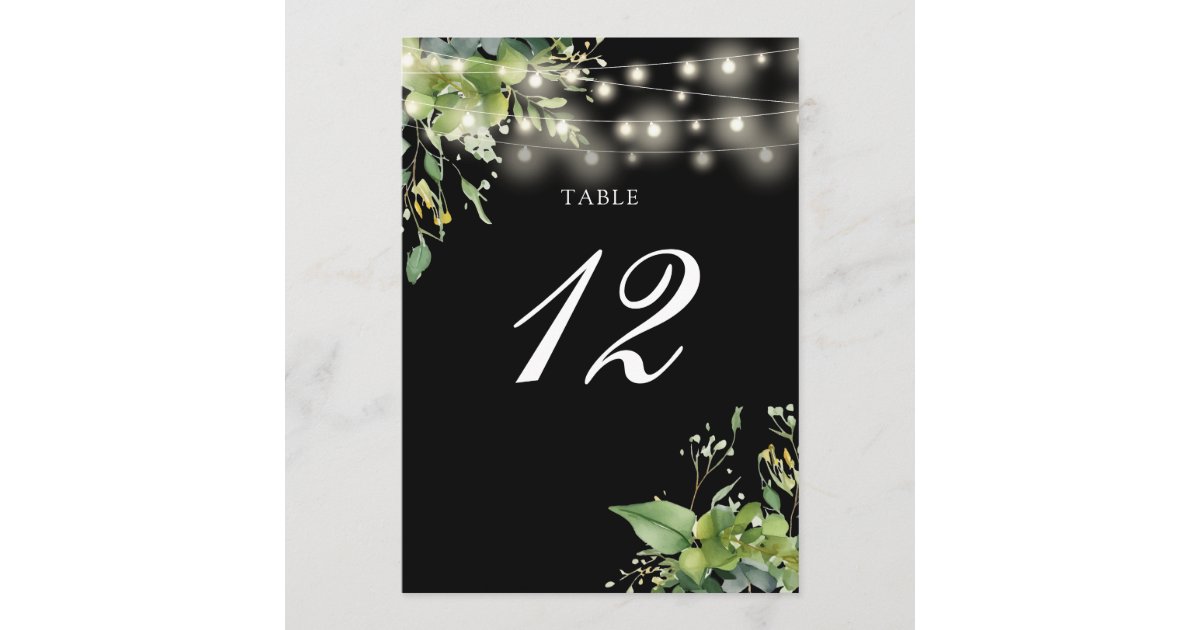 Greenery Floral String Lights Table Number | Zazzle