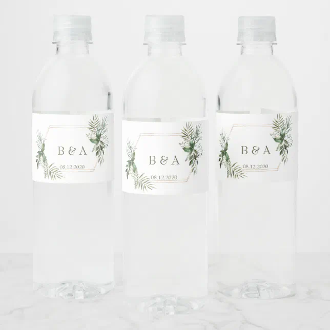 Greenery Floral Water Bottle Label | Zazzle