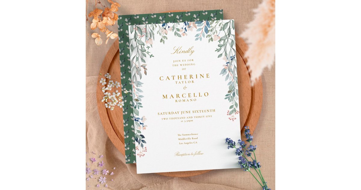 Greenery Floral Wildflowers Wedding Invitation | Zazzle