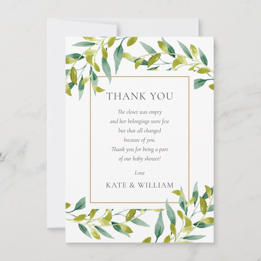 Greenery Foliage Baby Shower Poem Thank You Card | Zazzle