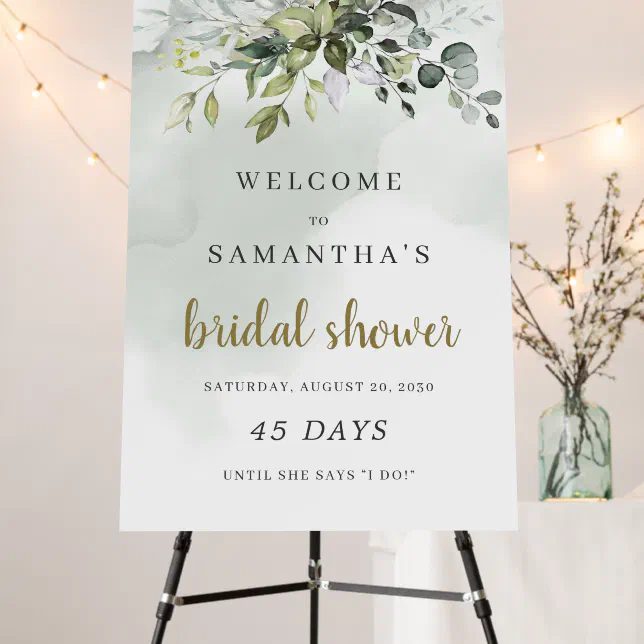 Greenery foliage boho bridal shower countdown sign | Zazzle