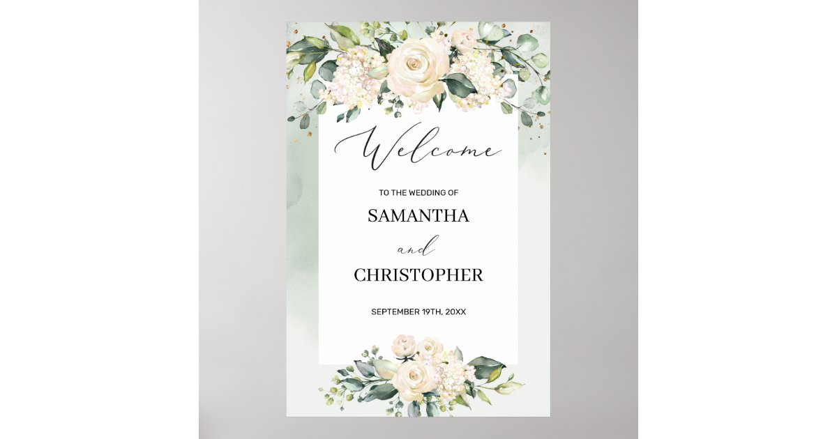 Greenery Foliage Boho White Florals Welcome Sign | Zazzle
