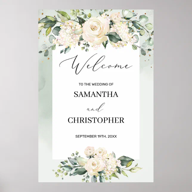 Greenery Foliage Boho White Florals Welcome Sign | Zazzle