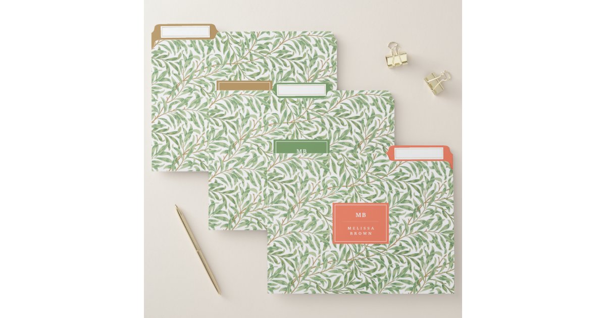 Greenery Foliage Botanical Pattern Green Orange File Folder | Zazzle