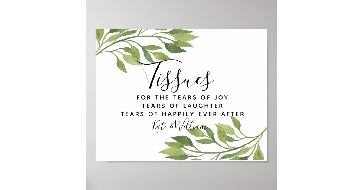 greenery foliage ceremony tissues wedding sign | Zazzle