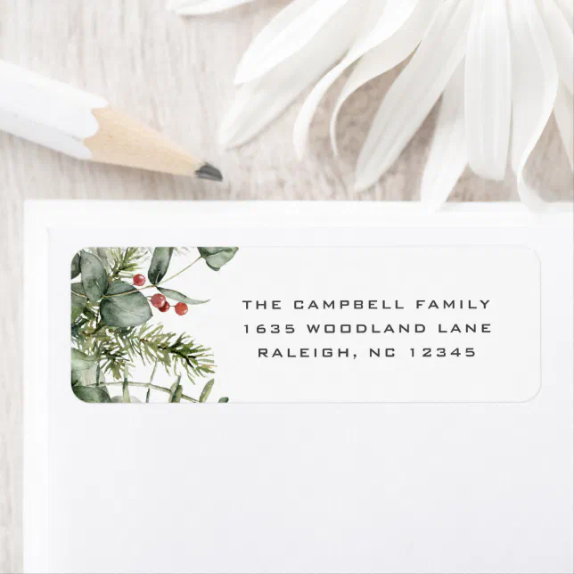 Greenery Foliage Christmas Card Return Address Label | Zazzle