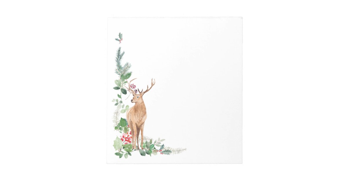 Greenery Foliage Christmas Deer Notepad | Zazzle