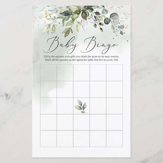Greenery foliage eucalyptus boho baby bingo game | Zazzle.com