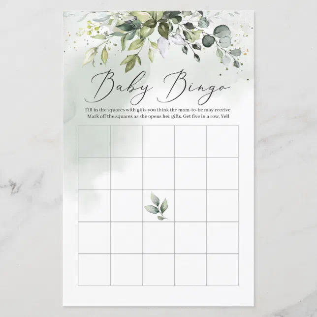 Greenery foliage eucalyptus boho baby bingo game | Zazzle