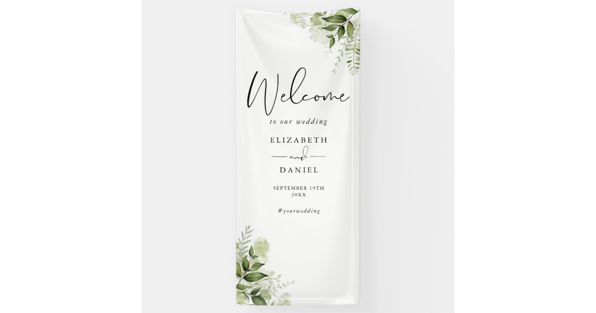 Greenery Foliage Floral Wedding Welcome Banner | Zazzle