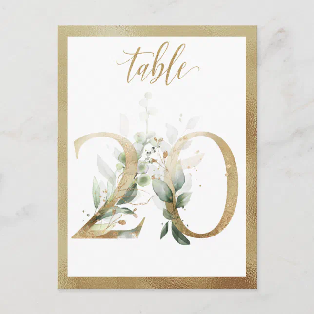 Greenery Foliage Gold Table Numbers, Table 20 Card | Zazzle
