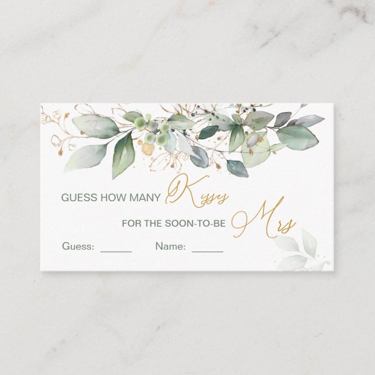 Greenery foliage Guess How Many Kisses Game Enclosure Card | Zazzle