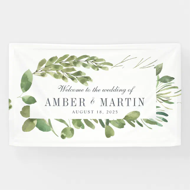 Greenery Foliage Leafy Wedding Banner | Zazzle
