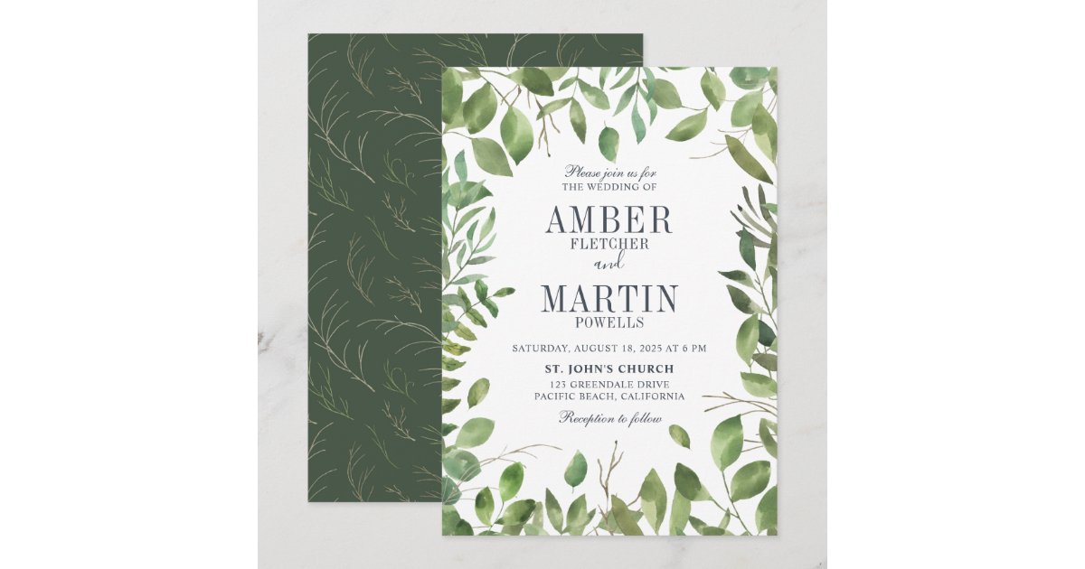 Greenery Foliage Leafy Wedding Invitation | Zazzle