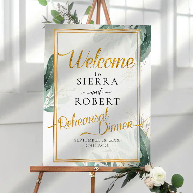 Greenery Foliage Rehearsal Dinner Welcome Sign | Zazzle