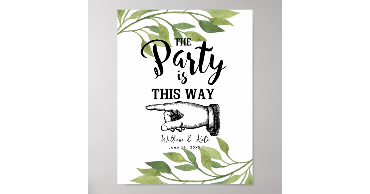 greenery foliage THIS WAY FINGER POINTING SIGN | Zazzle