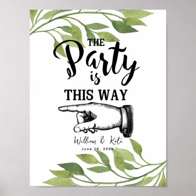 greenery foliage THIS WAY FINGER POINTING SIGN | Zazzle