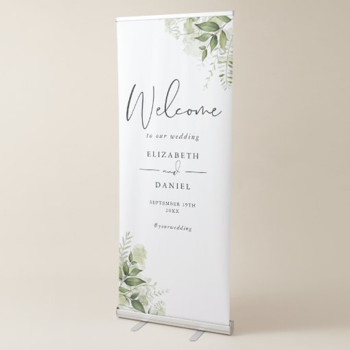 Greenery Foliage Wedding Welcome Retractable Banner | Zazzle