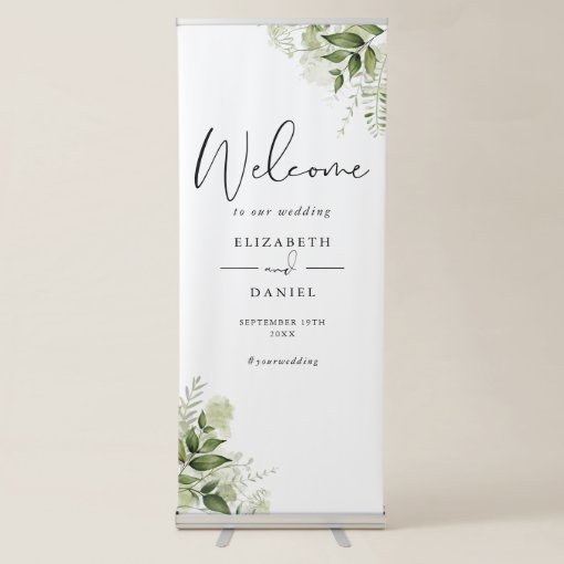 Greenery Foliage Wedding Welcome Retractable Banner | Zazzle