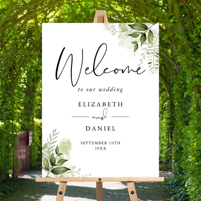 Greenery Foliage Wedding Welcome Sign | Zazzle