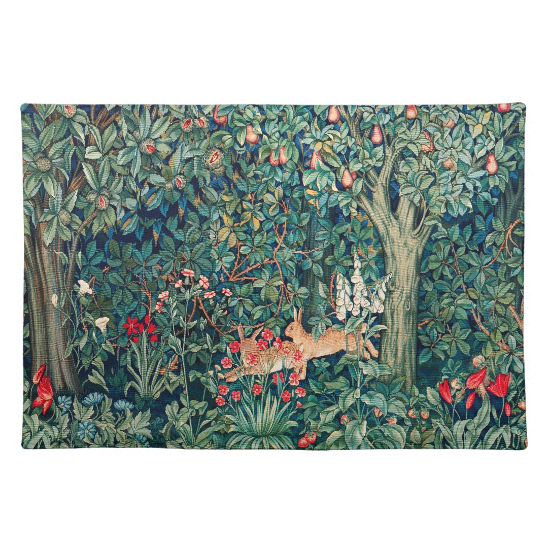 GREENERY,FOREST ANIMALS Hares,Green Floral Cloth Placemat | Zazzle