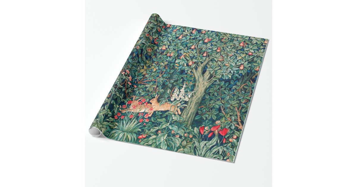 GREENERY,FOREST ANIMALS Hares, Green Floral Wrapping Paper | Zazzle